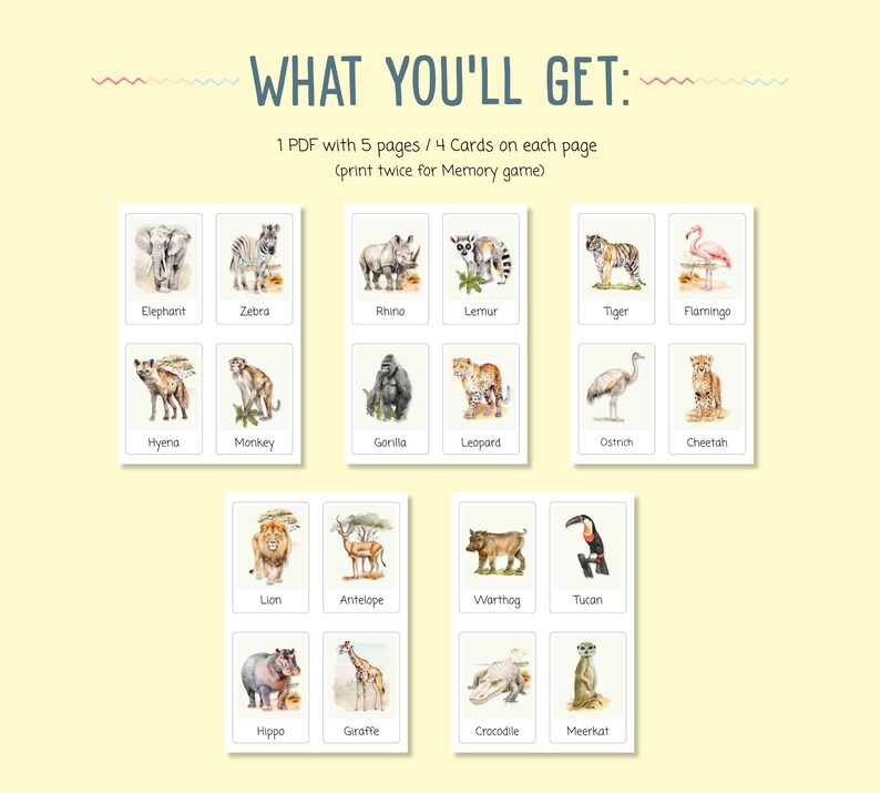 20 Safari Memory Flash Cards Printable: Animal Matching (PDF Download ...