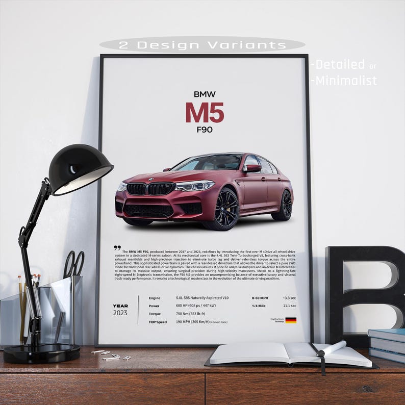 BMW M5 F90 Car Poster - Detailed and Minimal - Luxury Sports Car Wall ...