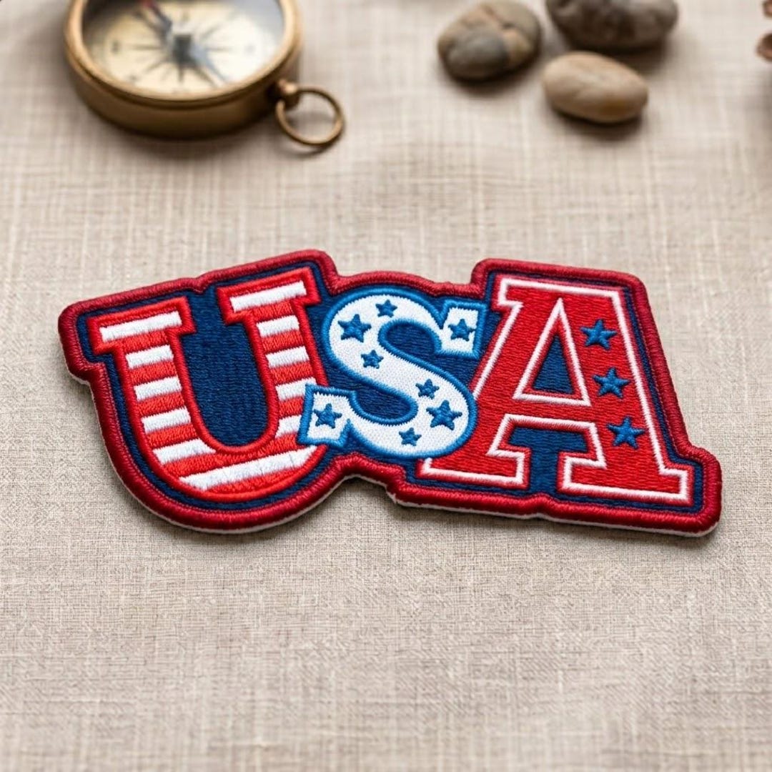 USA Patriotic Patch, American Flag Embroidered Patch, Red White Blue ...