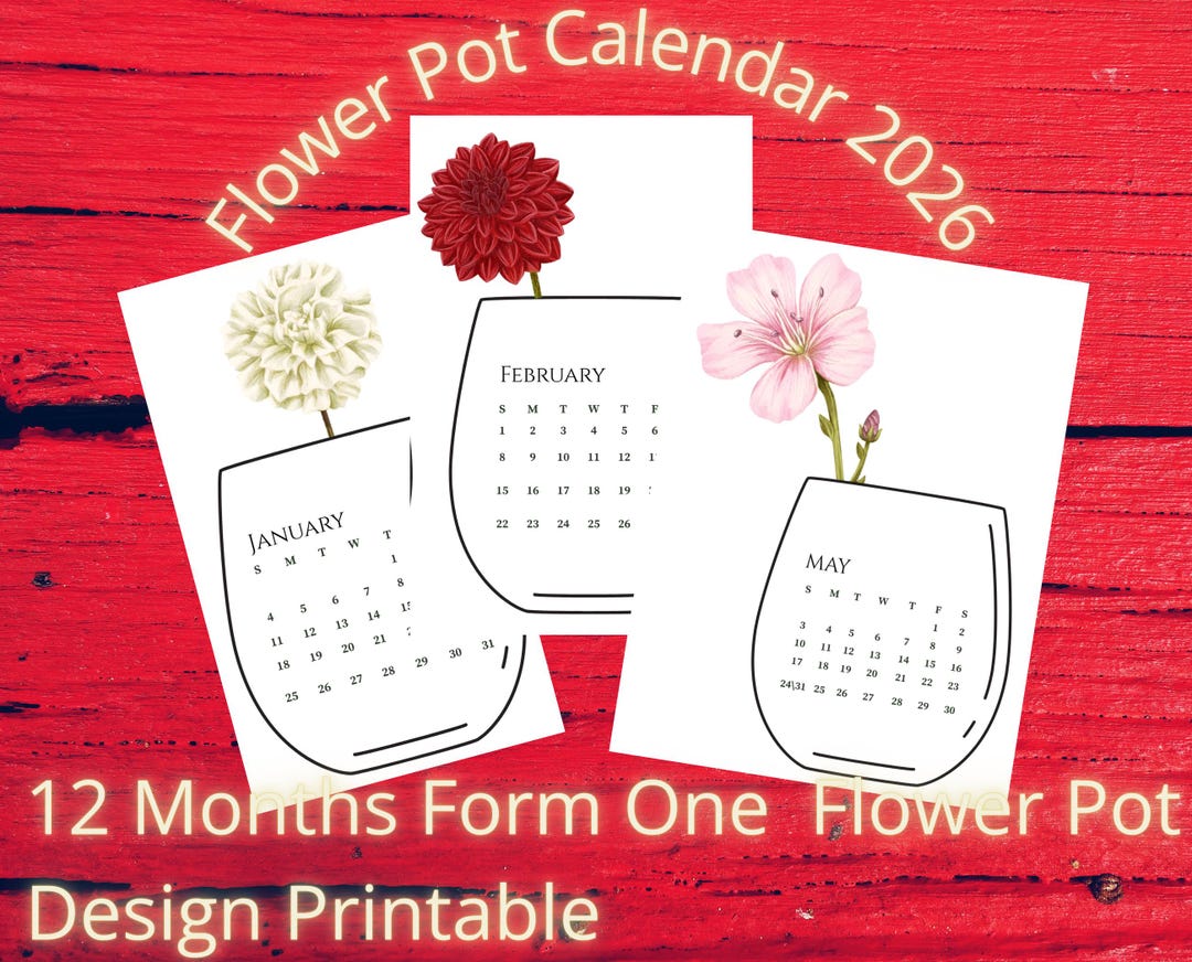 2026 Flower Pot Calendar Printable, Desk Paper Stand (digital Download ...