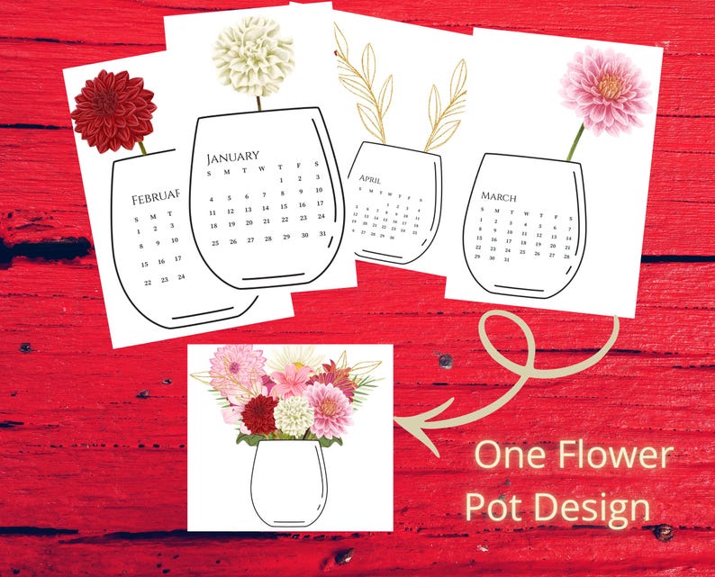 2026 Flower Pot Calendar Printable, Desk Paper Stand (digital Download ...