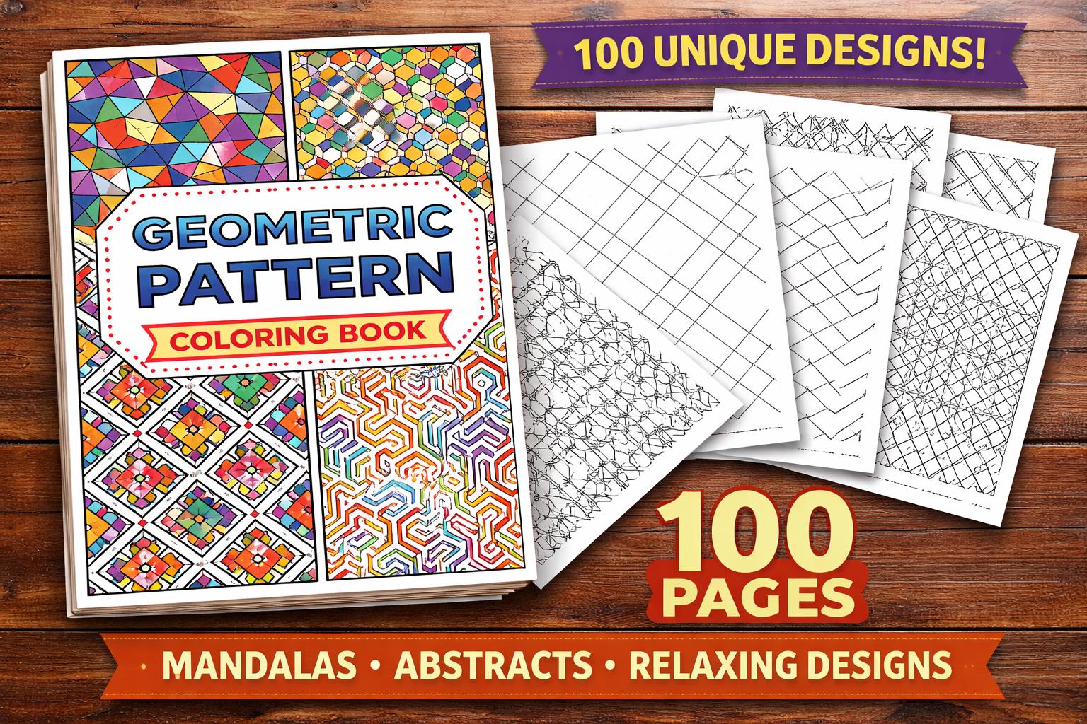 Geometric Pattern Coloring Book, 100 Pages Abstract Mandala, Printable ...