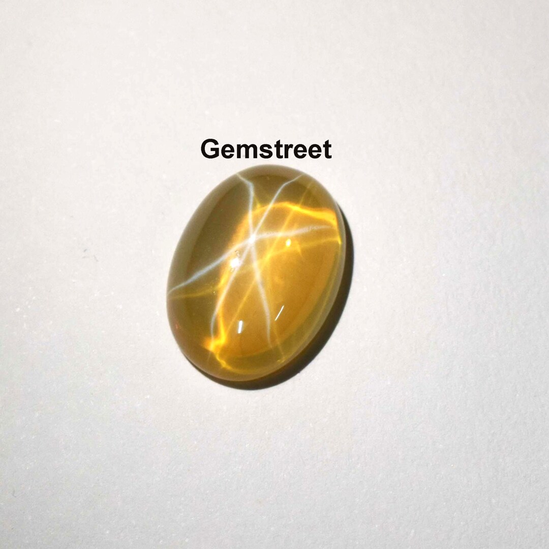 14 Ct Rare Golden Yellow Star Sapphire Oval Cabochon Gemstone, 6 Ray ...