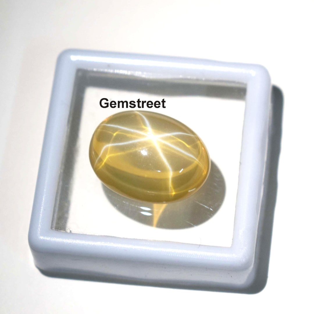 Natural Golden Yellow Star Sapphire Oval Gemstone, 14 Ct 6-ray ...