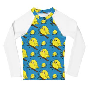 Yellow Bird Whimisical Hand-drawn Kids Rash Guard - Etsy