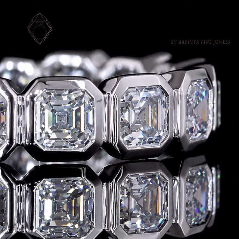 Bezel Set Asscher Cut Moissanite 3/4 Eternity Wedding Band for Women ...