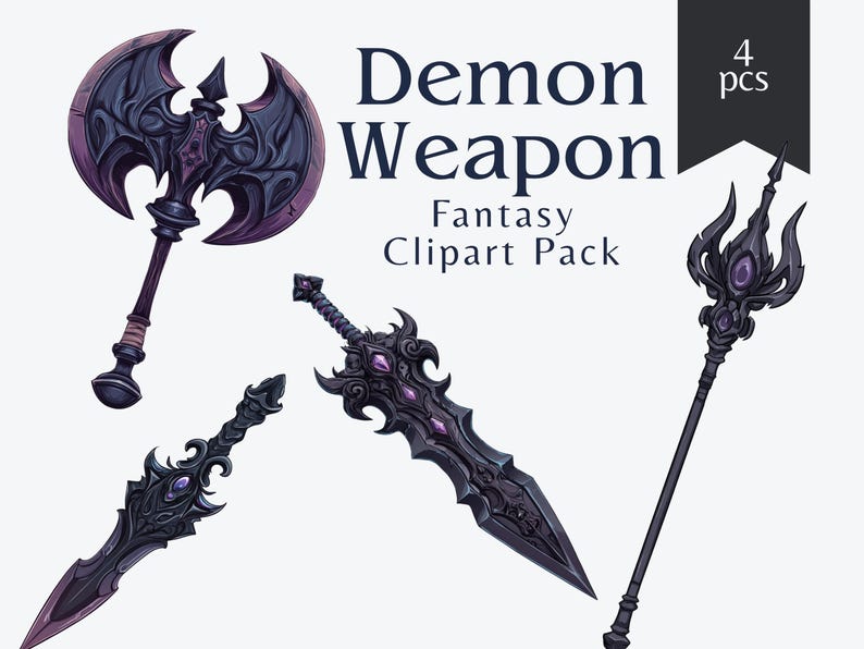 Demon Weapons – Dark Fantasy Clipart | Cursed Blades & Magical Arms PNG ...