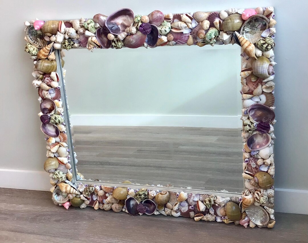 Calm and Soothing Seashell Rectangle Mirror in Pink Green Purple Tan - Etsy