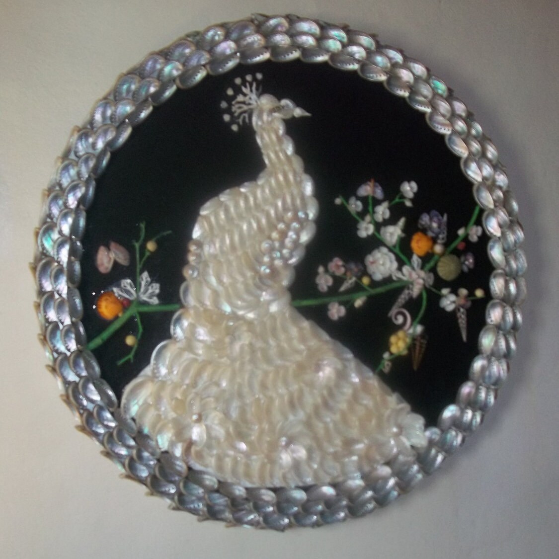 Sea Shell Art A White Peacock With Flowers - Etsy