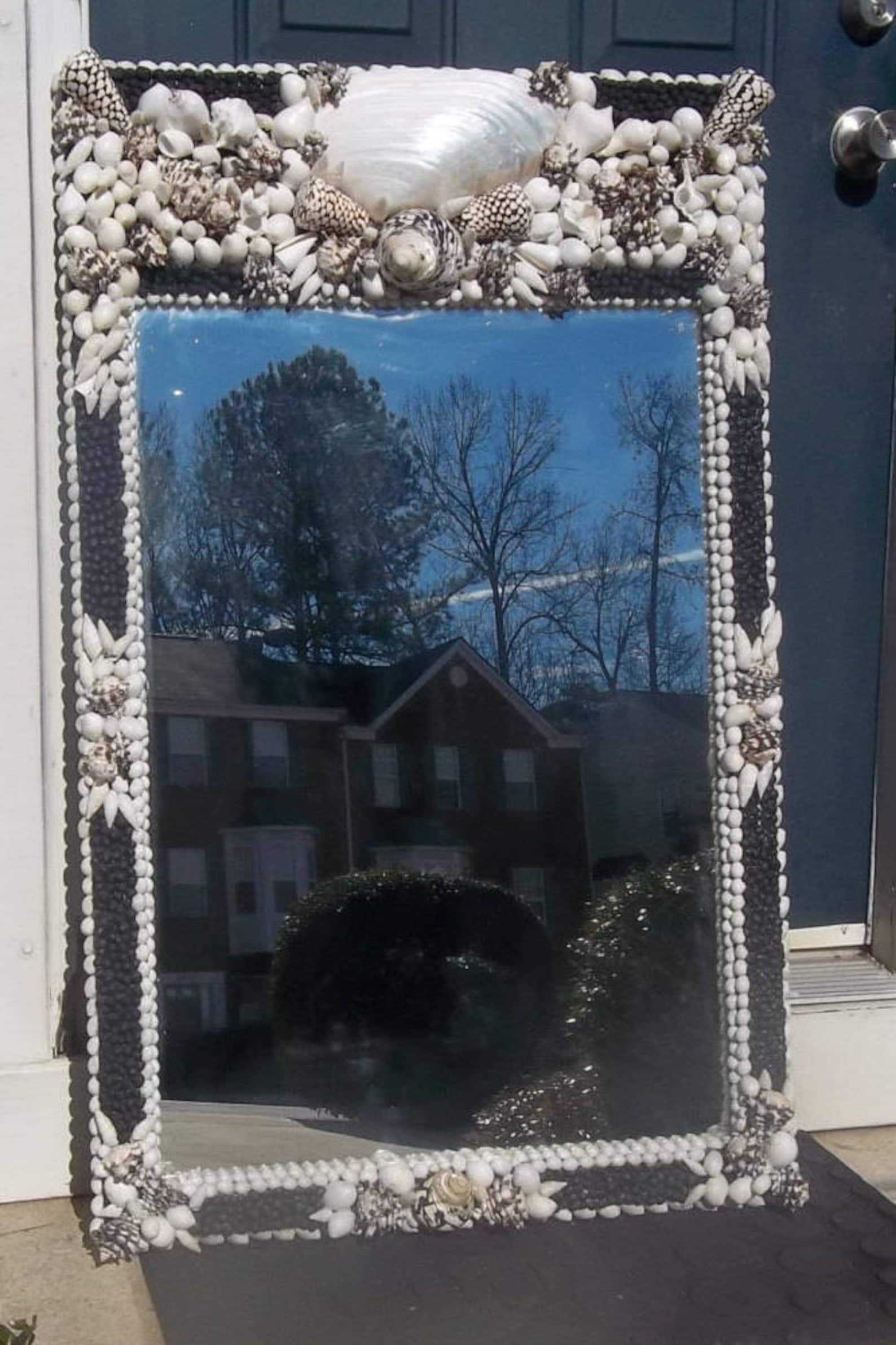 Natural Sea Shell Mirror With Black & White Shells - Etsy