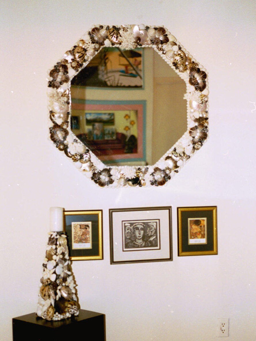 Octagonal Sea Shell Mirror in Black and White - Etsy