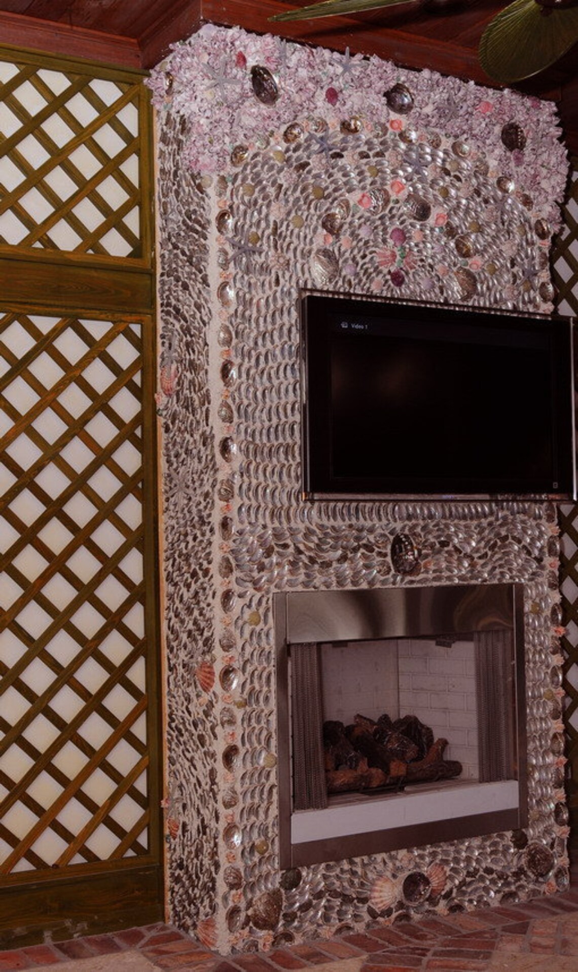 Sea Shell FIREPLACE,TV Console @ Man Cave....inspired by VIZCAYA Museum ...