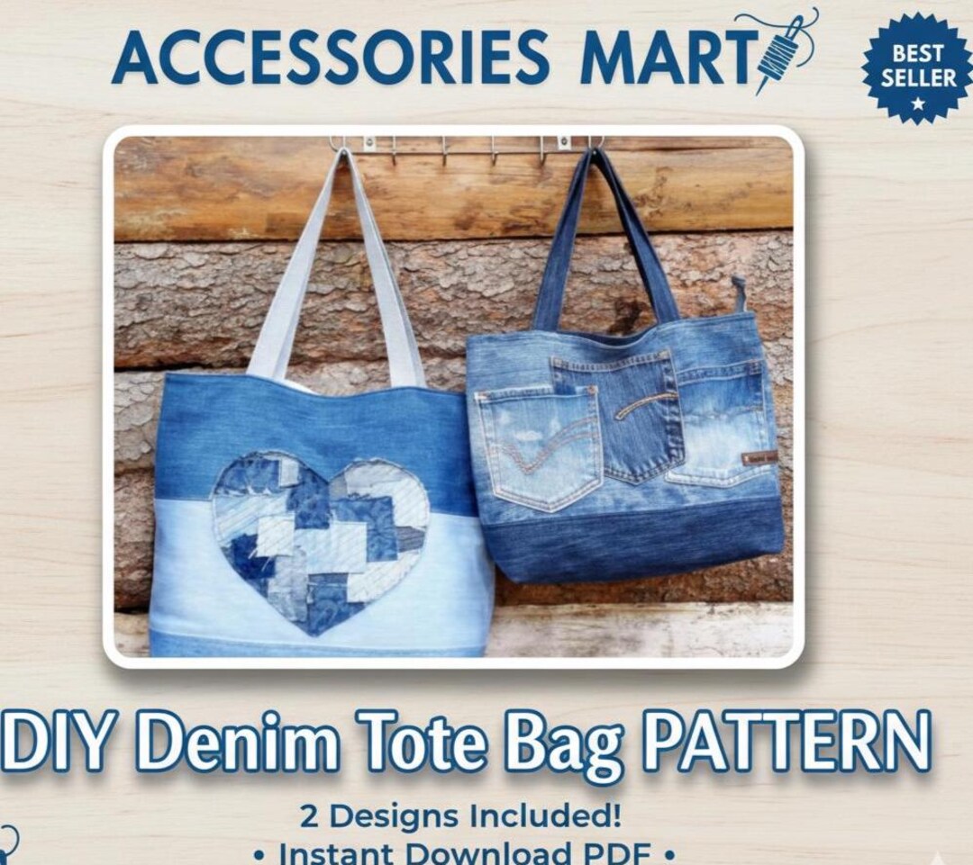 DIY Denim Tote Bag Sewing Pattern PDF, Upcycled Jean Handbag Tutorial ...