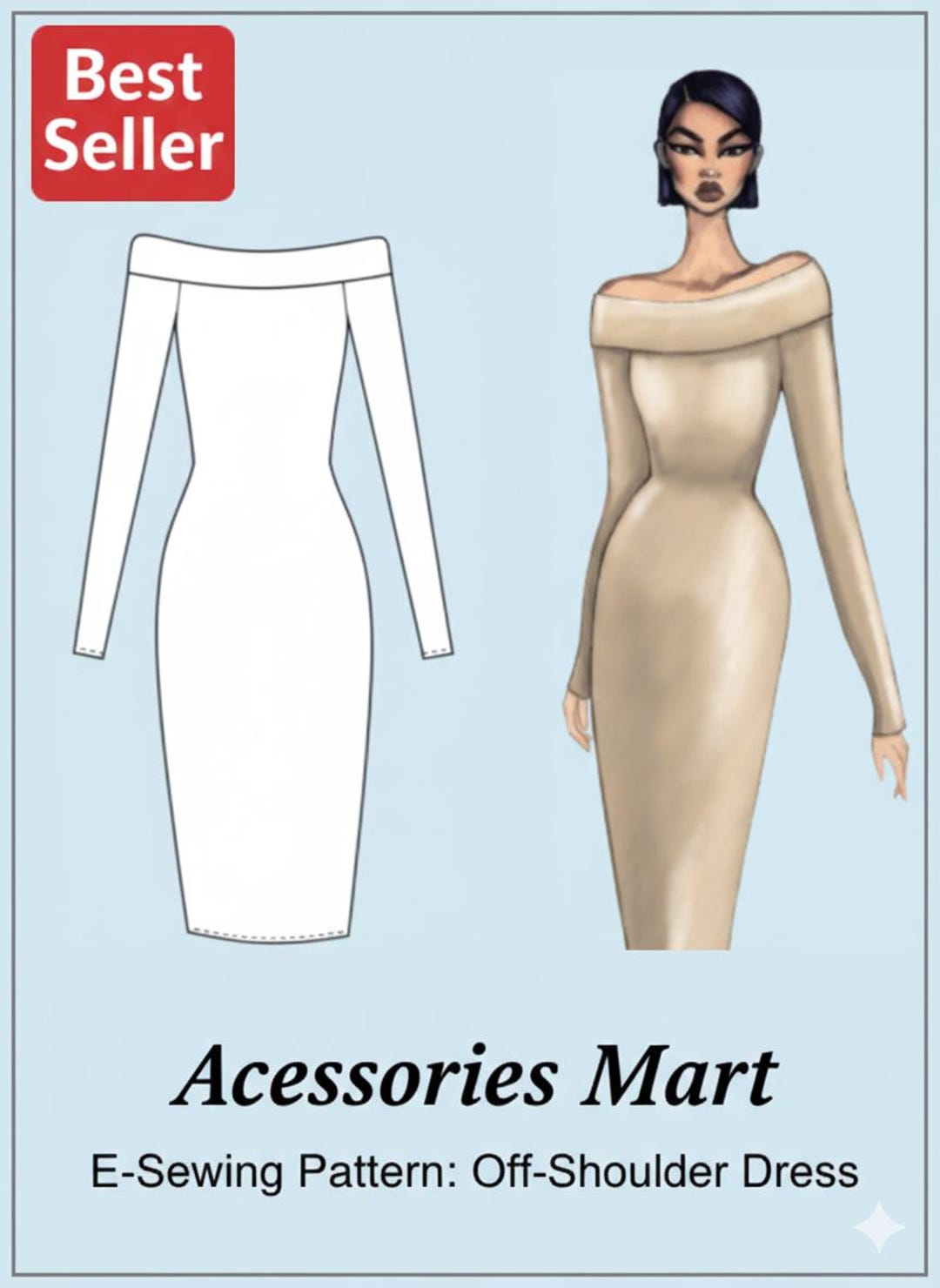 Off Shoulder Dress Sewing Pattern, PDF Digital Download, Elegant ...