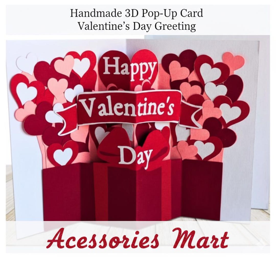 Handmade Valentine Hearts Pop up Card, 3D Anniversary Greeting ...