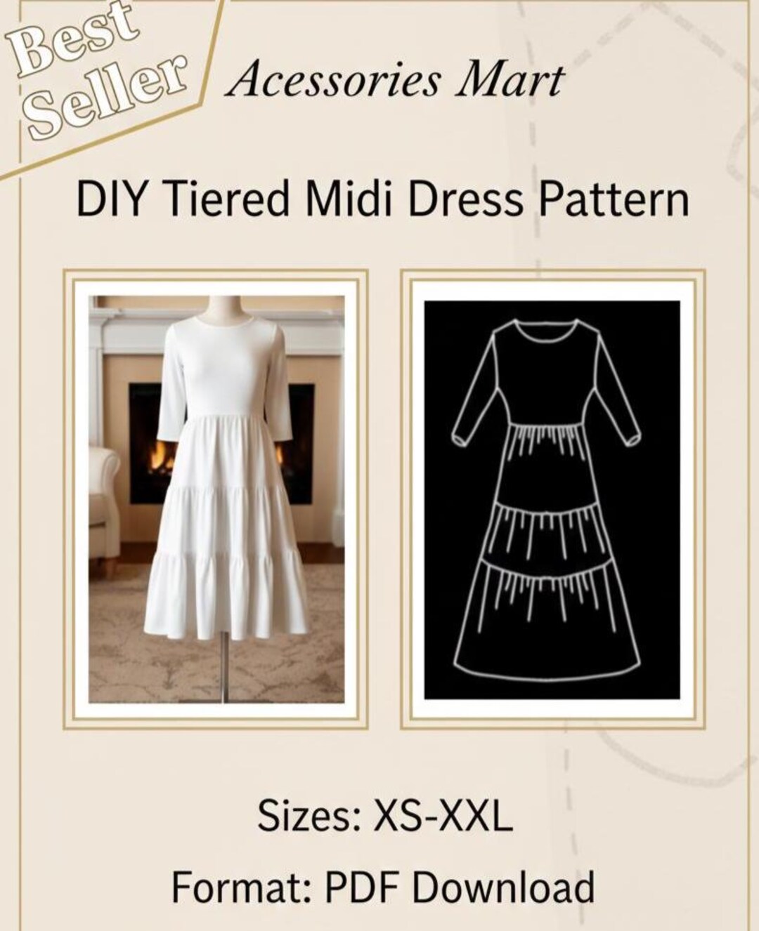 Gathered Dress Pattern PDF | Easy Jersey Sewing Pattern XS-8XL | 3/4 ...