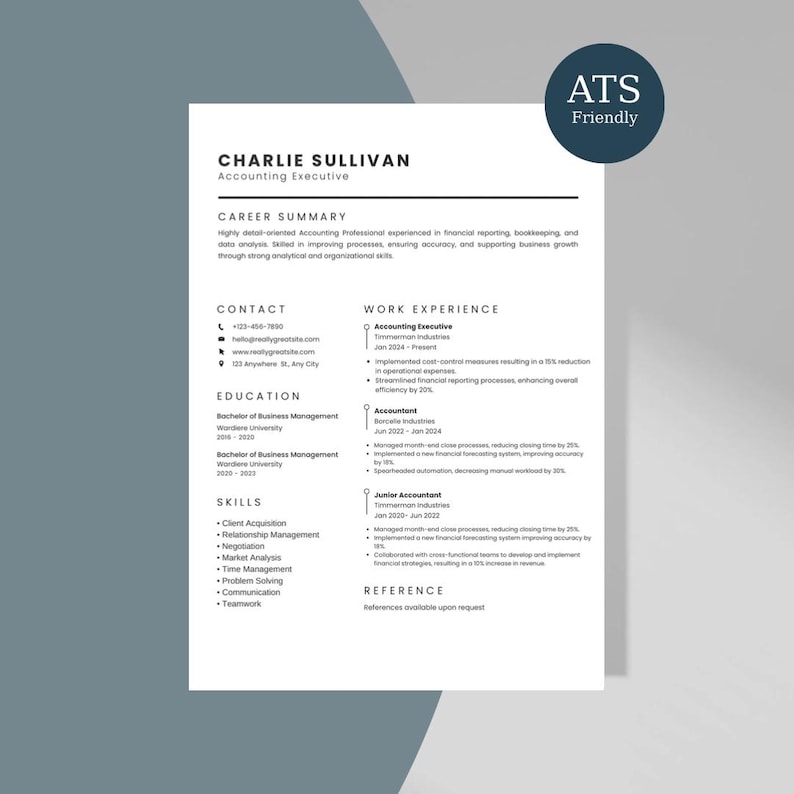 Professional 2 Page Resume Template, Modern CV Canva, ATS Friendly ...