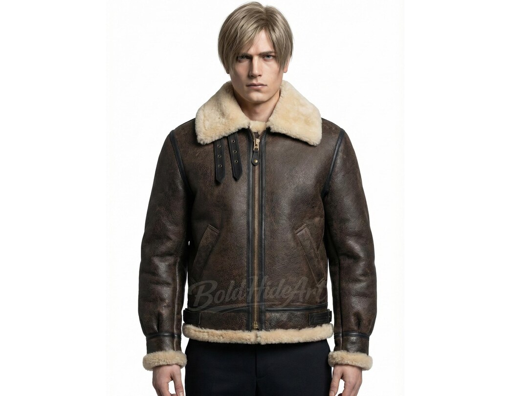 Resident Evil 4 Leon Kennedy Shearling Jacket | B3 Bomber Aviator Coat ...
