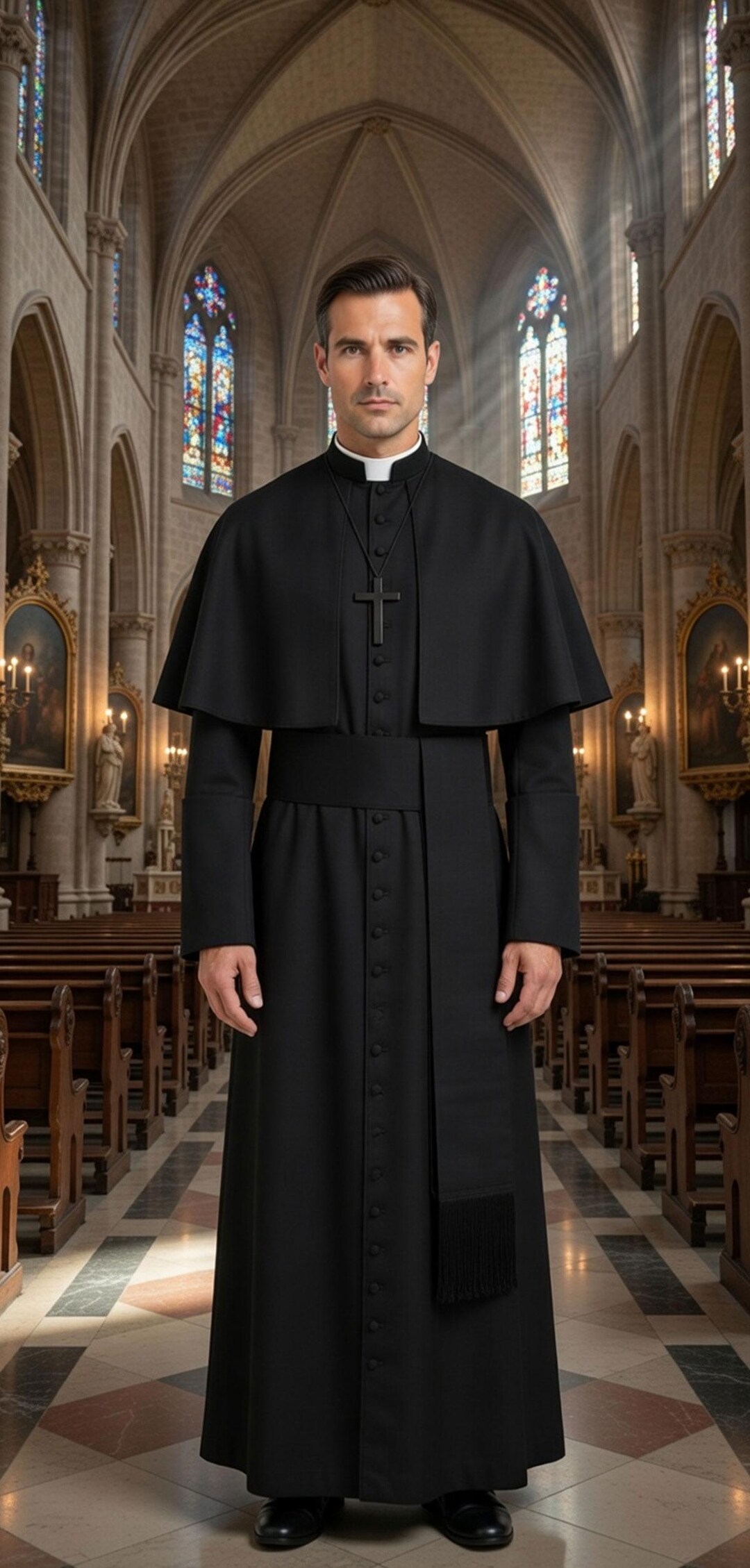 Men’s Priest Costume Black Cassock Robe With Shoulder Cape Catholic ...