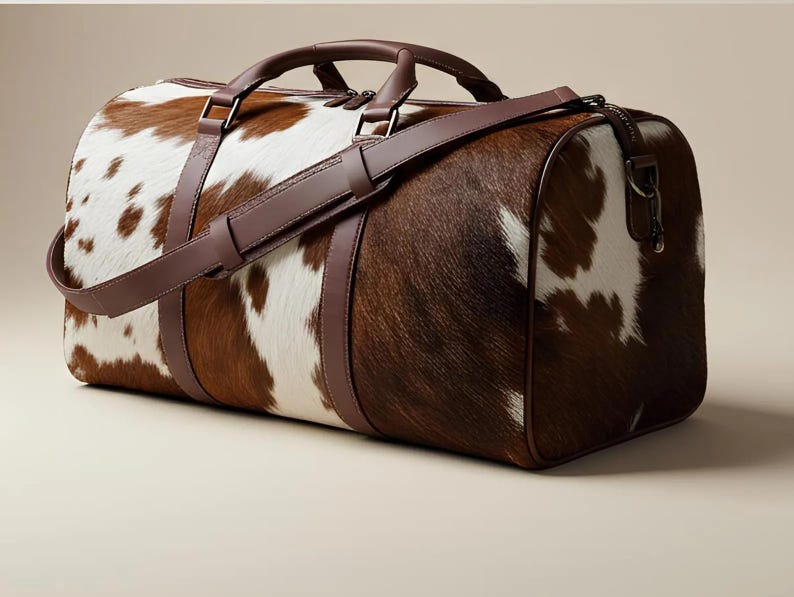 Luxury Cowhide Leather Duffel Bag | Hair on Hide Weekender Travel Bag ...