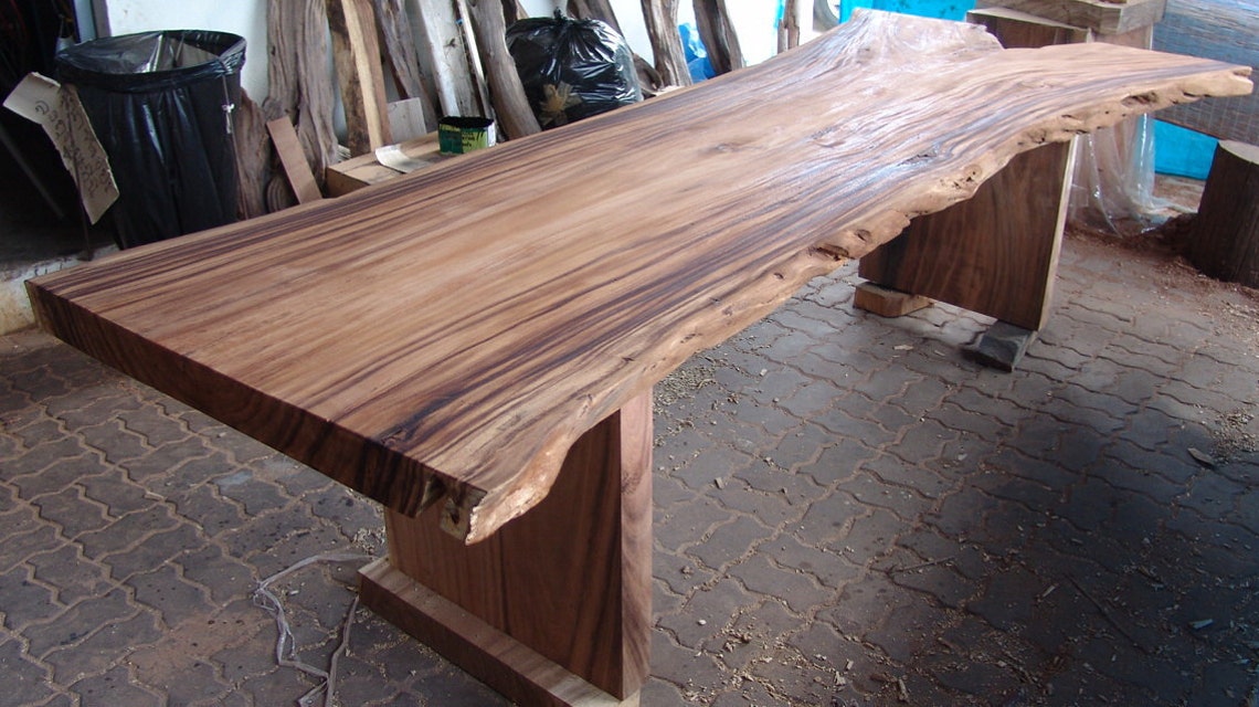Live Edge Dining Table Reclaimed Golden Acacia Wood Single Slab 10