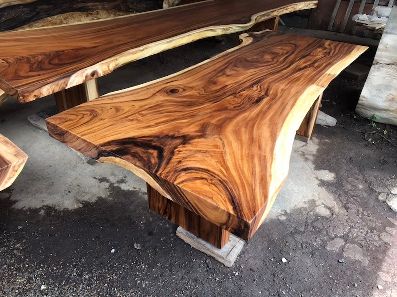 Live Edge Dining Table Reclaimed Acacia Wood Solid Slab Live Edge Shape