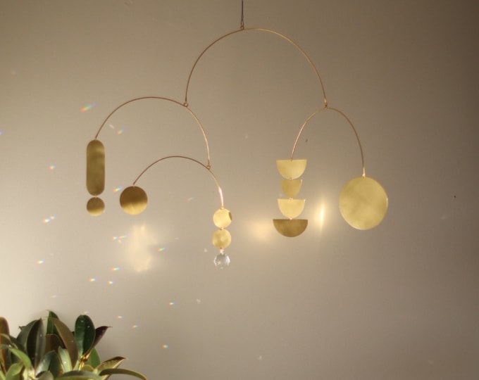 Modern Kinetic Brass Mobile. Hanging Metal Mobile With Crystal - Etsy