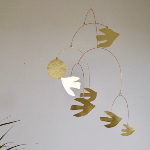 Modern Kinetic Brass Mobile. Hanging Metal Mobile With Crystal - Etsy