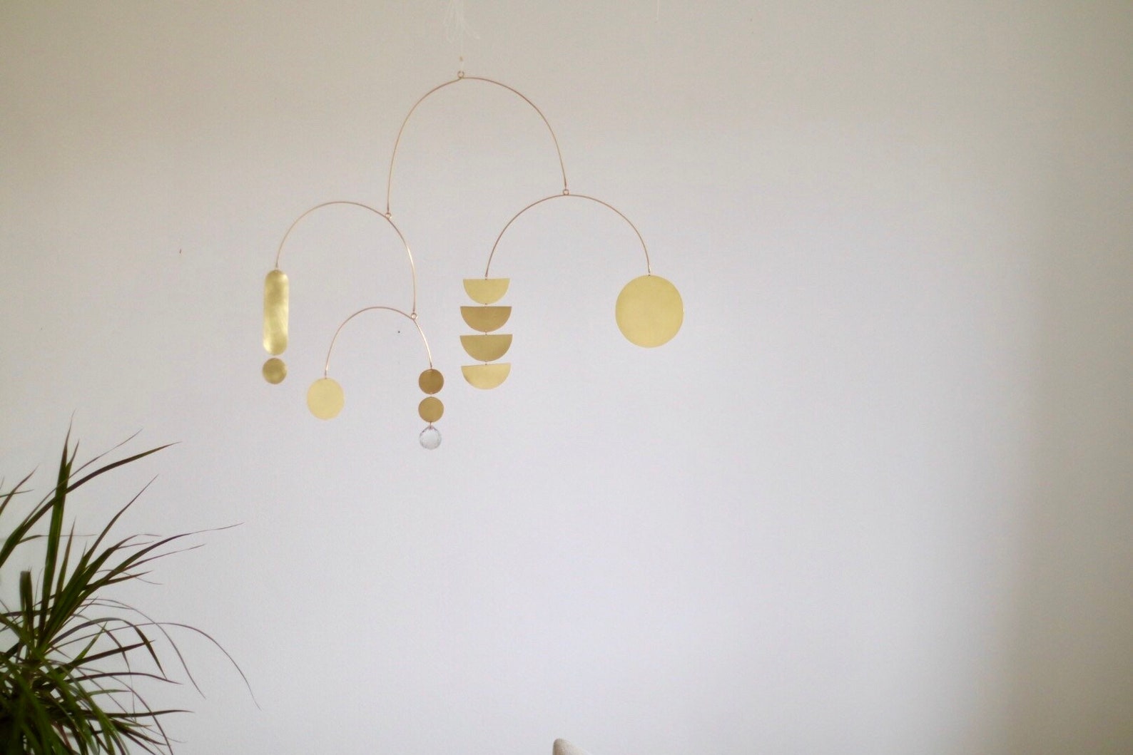 Modern Kinetic Brass Mobile. Hanging Metal Mobile With Crystal - Etsy