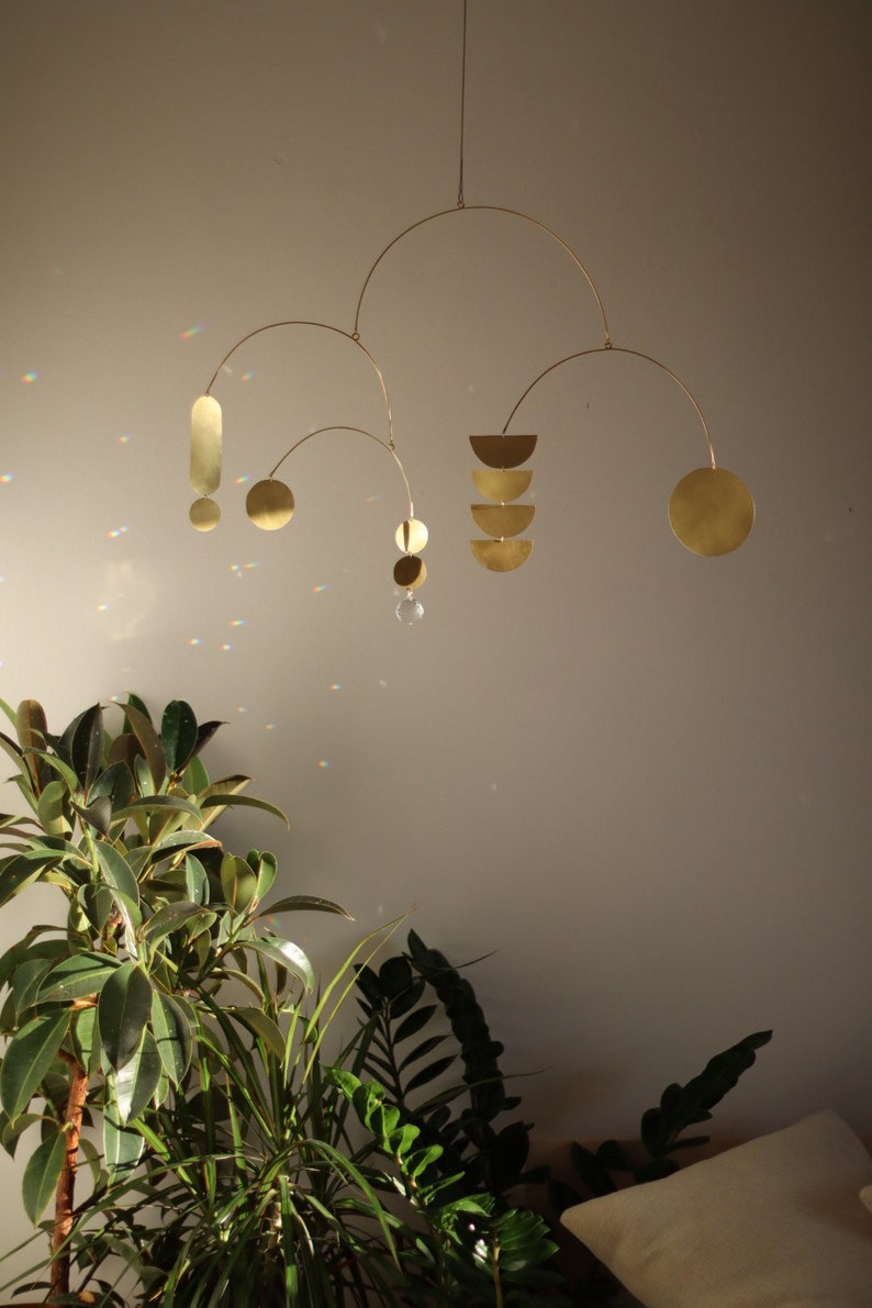 Modern Kinetic Brass Mobile. Hanging Metal Mobile With Crystal - Etsy