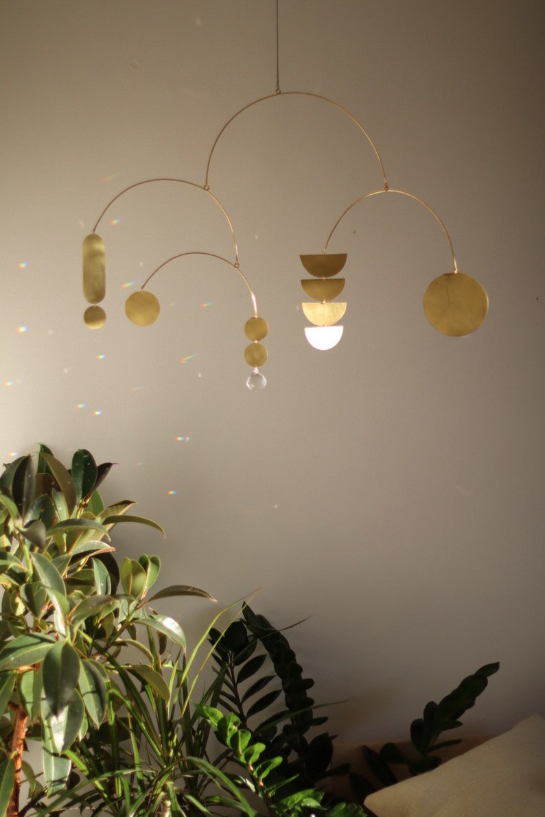 Modern Kinetic Brass Mobile. Hanging Metal Mobile With Crystal - Etsy