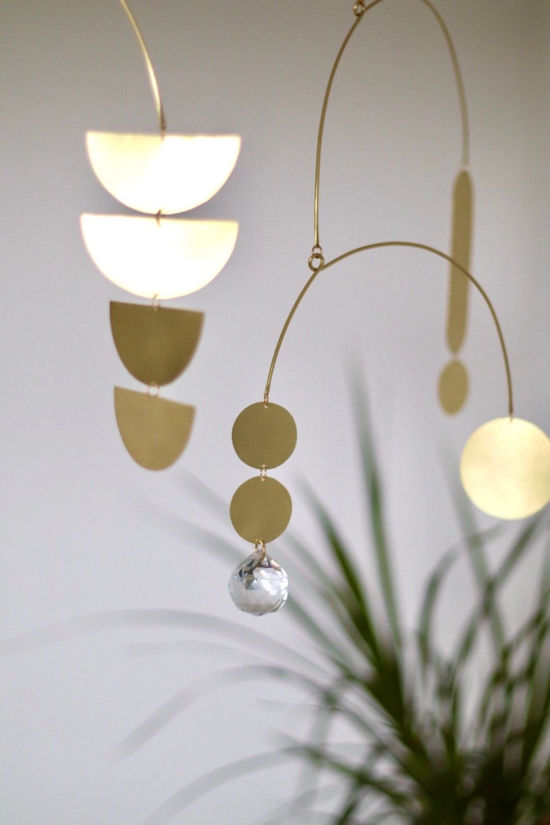 Modern Kinetic Brass Mobile. Hanging Metal Mobile With Crystal - Etsy