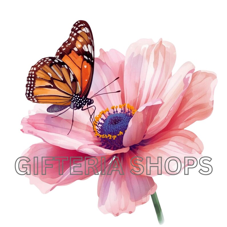 Watercolor Flower Butterfly Clip Art, Floral Design Illustration ...
