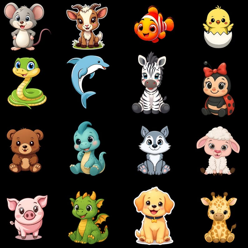 60+ Kawaii Animal Clipart Bundle, Chibi PNG Graphics 300 DPI (digital ...