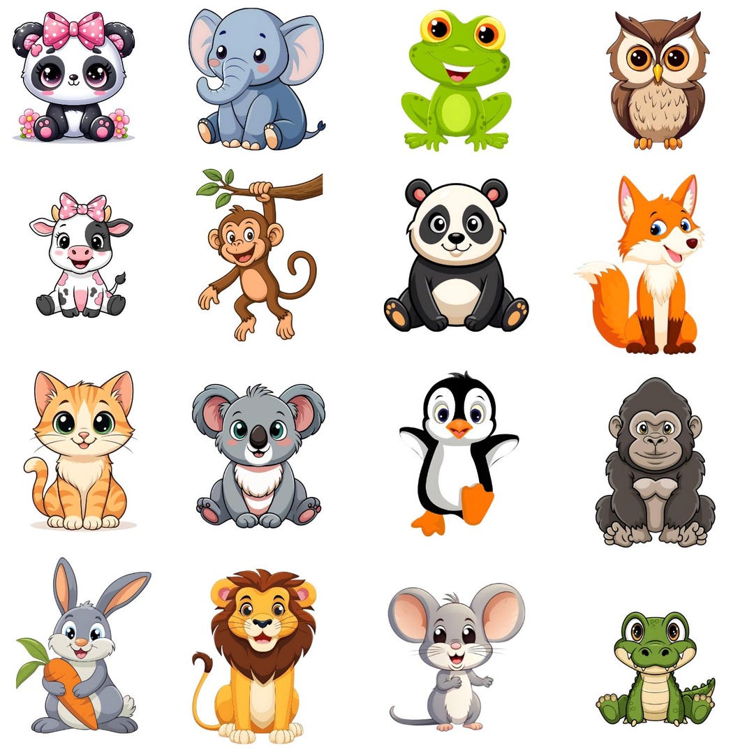 60+ Kawaii Animal Clipart Bundle, Chibi PNG Graphics 300 DPI (digital ...