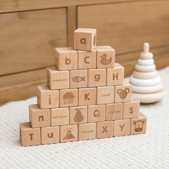 Wooden Alphabet Block Set / Wooden Letter Blocks / Wooden - Etsy