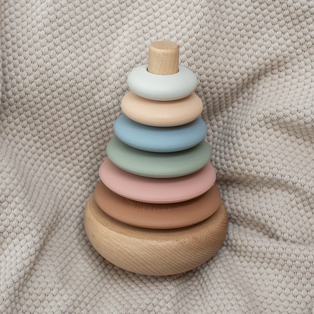 Silicone + Wood Rocking Ring Stacking Toy (meadow) - Etsy