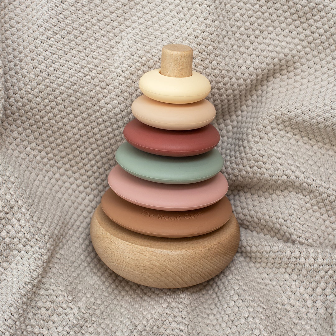Silicone + Wood Rocking Ring Stacking Toy (rosebud) - Etsy