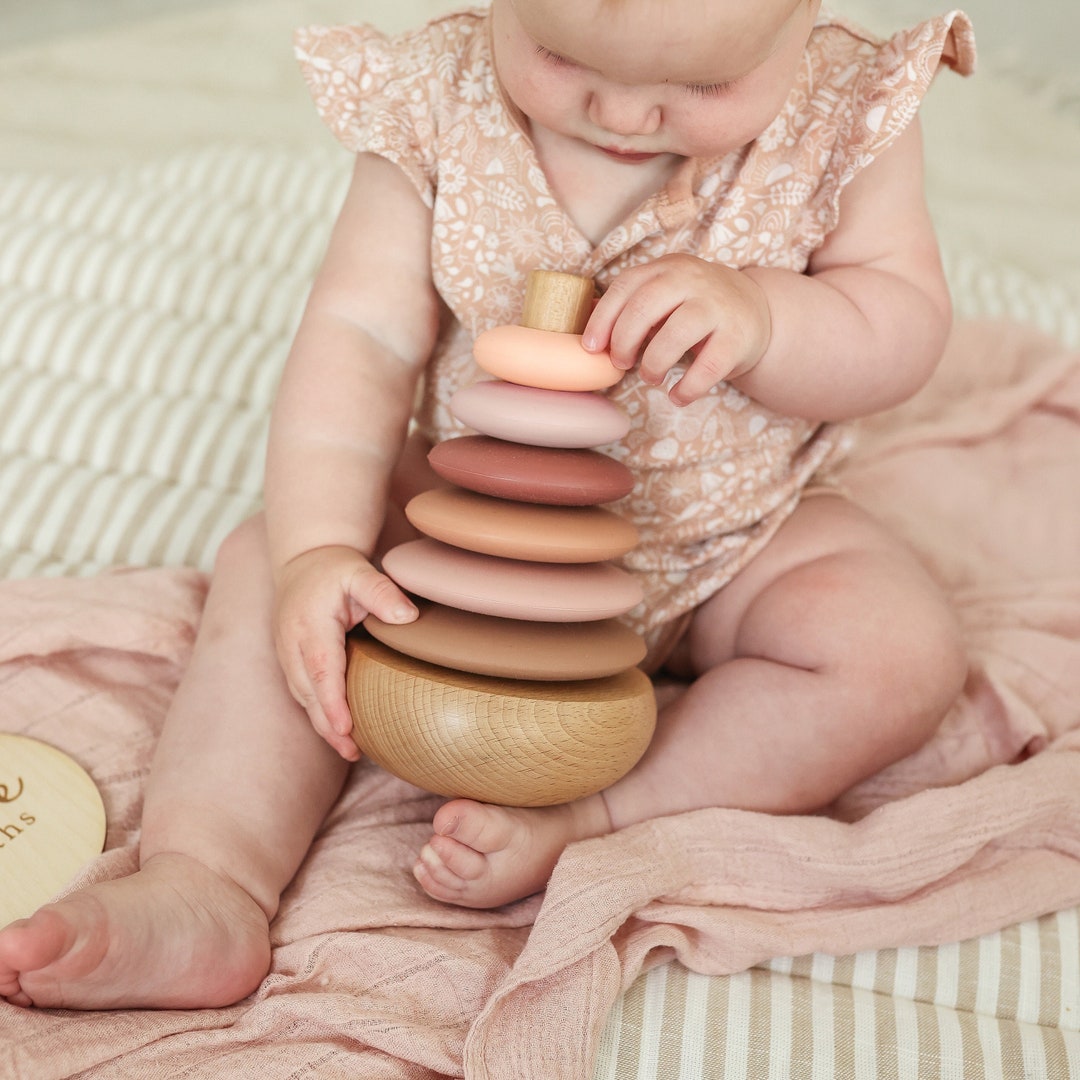 Silicone + Wood Rocking Ring Stacking Toy (horizon) - Etsy