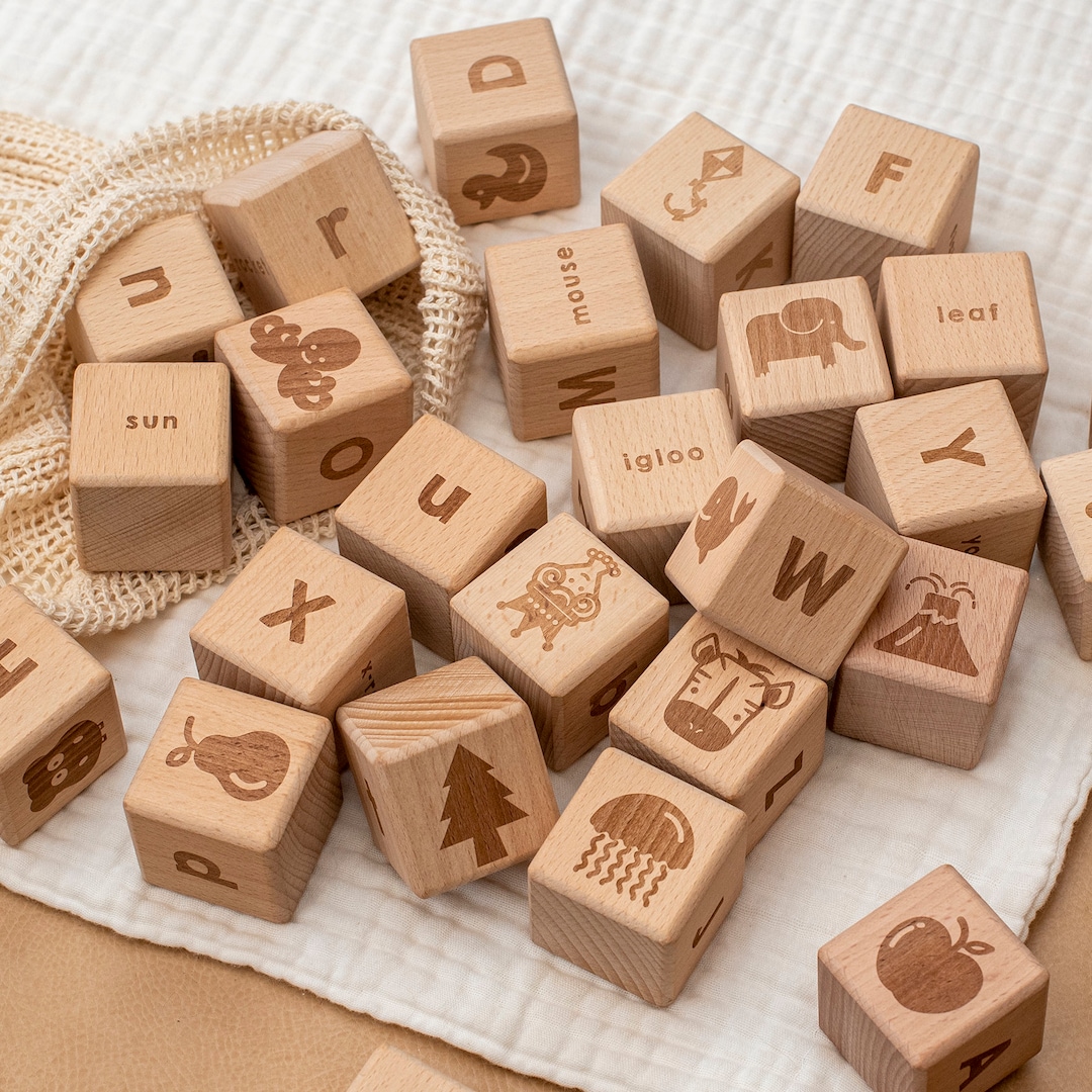 Wooden Alphabet Block Set / Wooden Letter Blocks / Wooden Picture ...