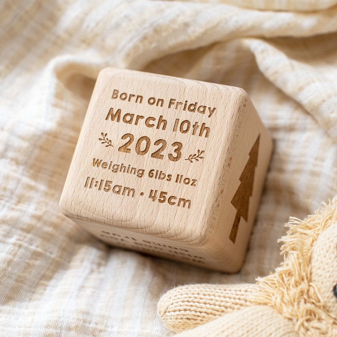 Wooden Baby Birth Stats Block / Custom Keepsake Newborn Details Block ...