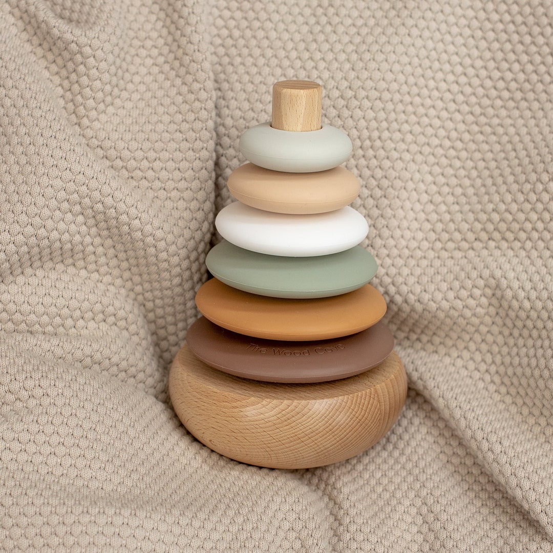 Silicone + Wood Rocking Ring Stacking Toy (woodland) - Etsy