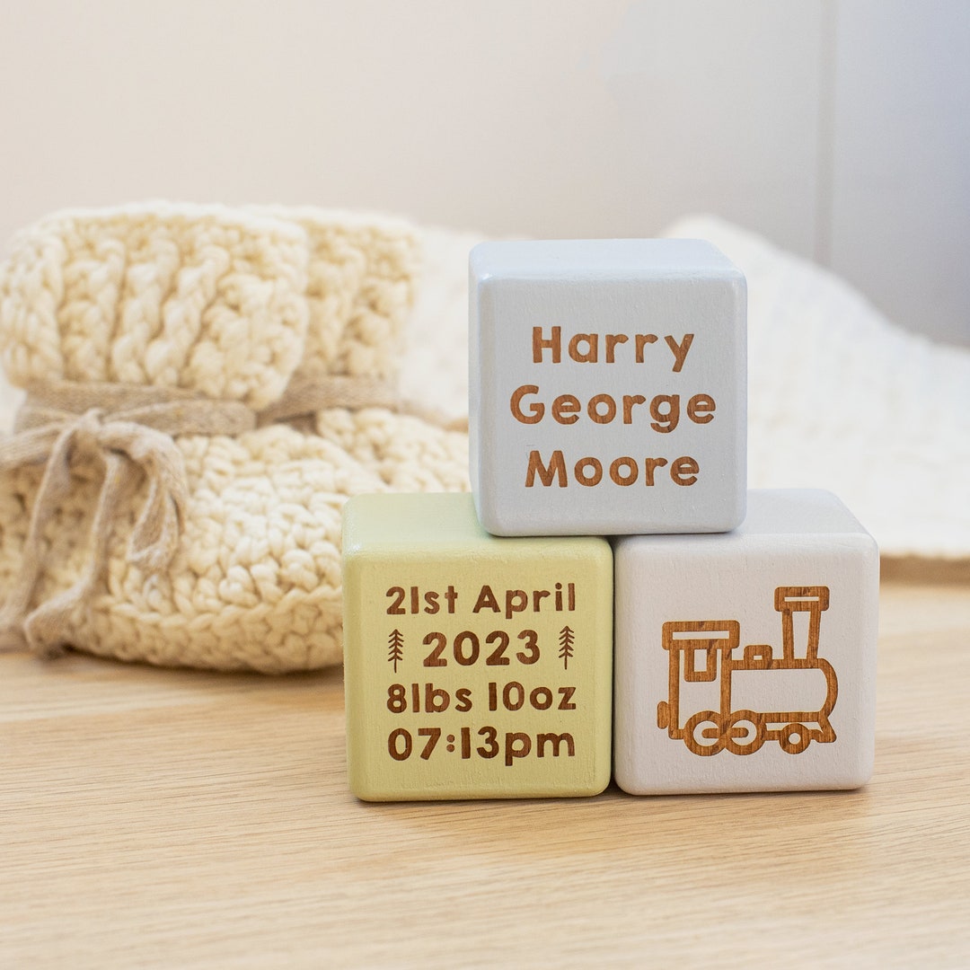 Wooden Baby Birth Stats Block Set / Custom Keepsake Newborn Details ...