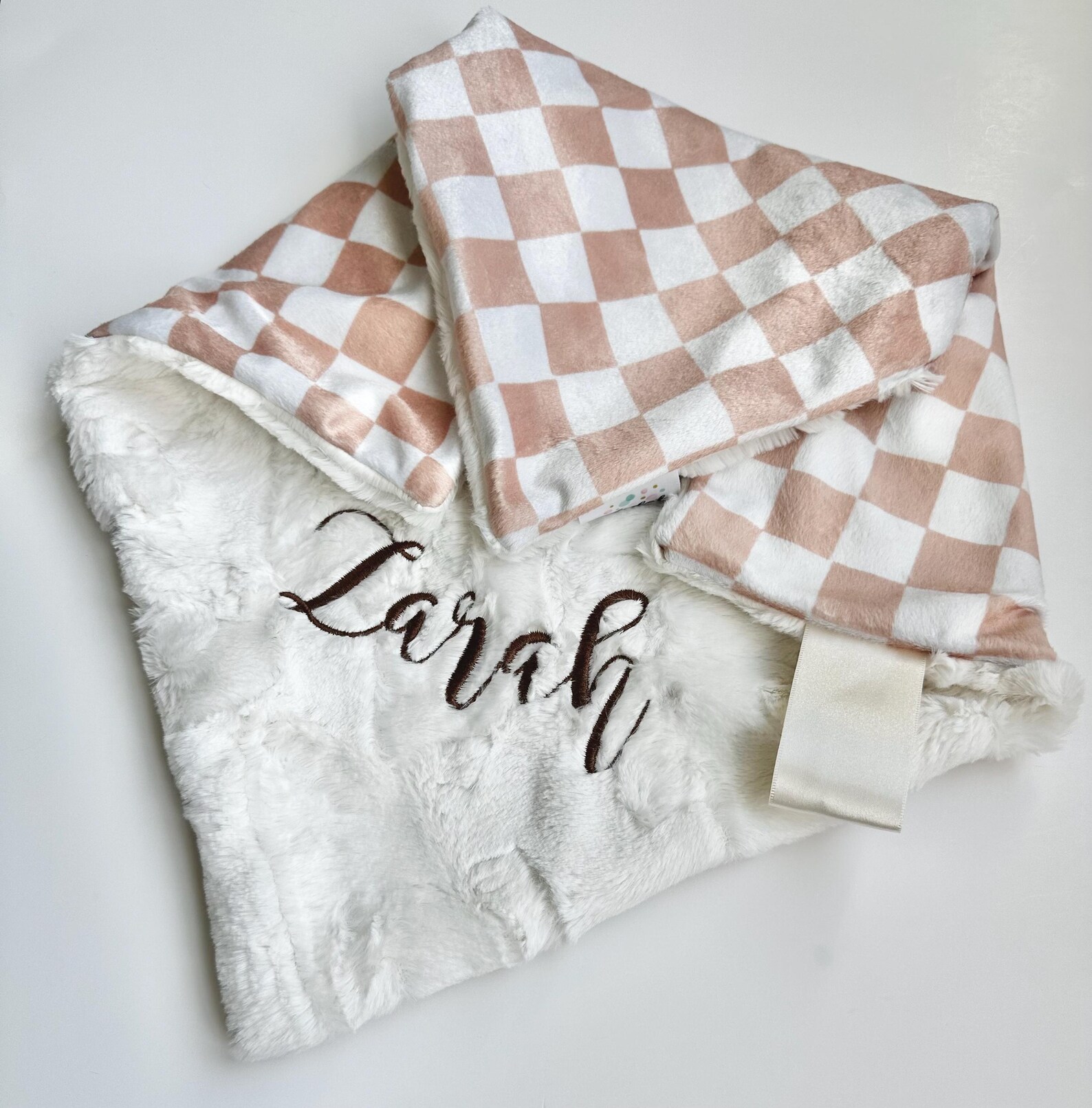 LOVEY - Beige Checkers - Baby Girl Boy Neutral Security Minky Blanket ...