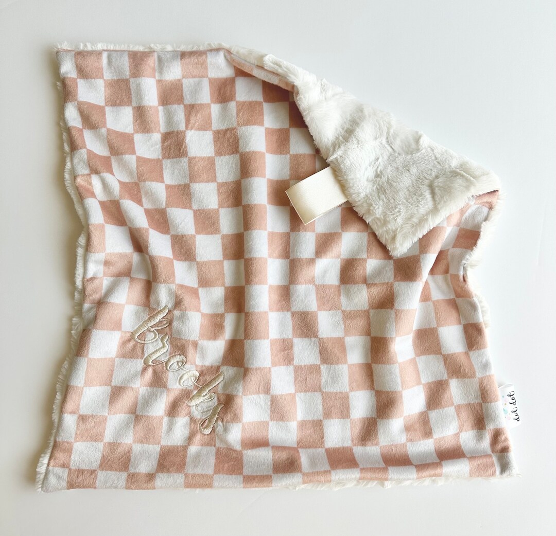 LOVEY - Beige Checkers - Baby Girl Boy Neutral Security Minky Blanket ...
