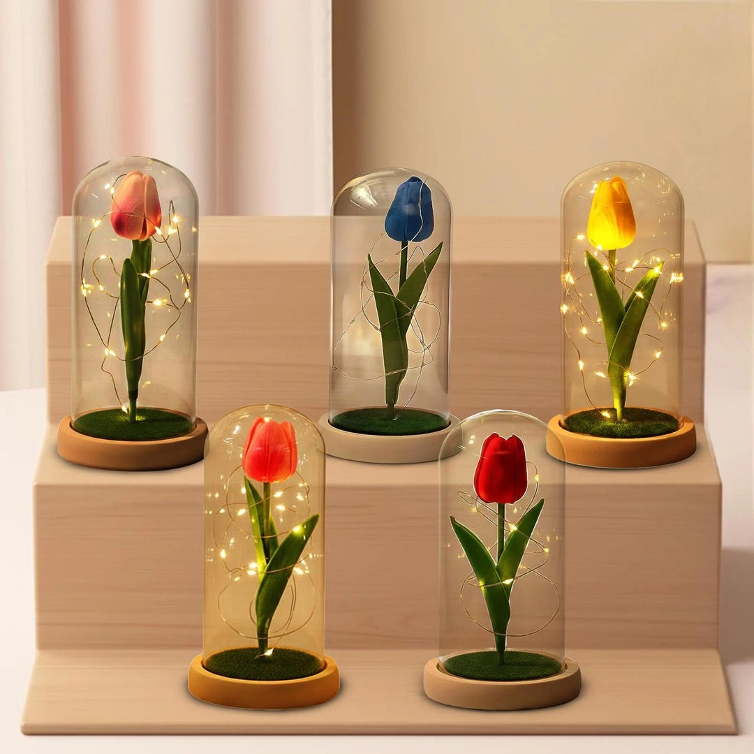 Valentine Flower Preserved Tulip Glass Dome, Romantic Home Decor ...