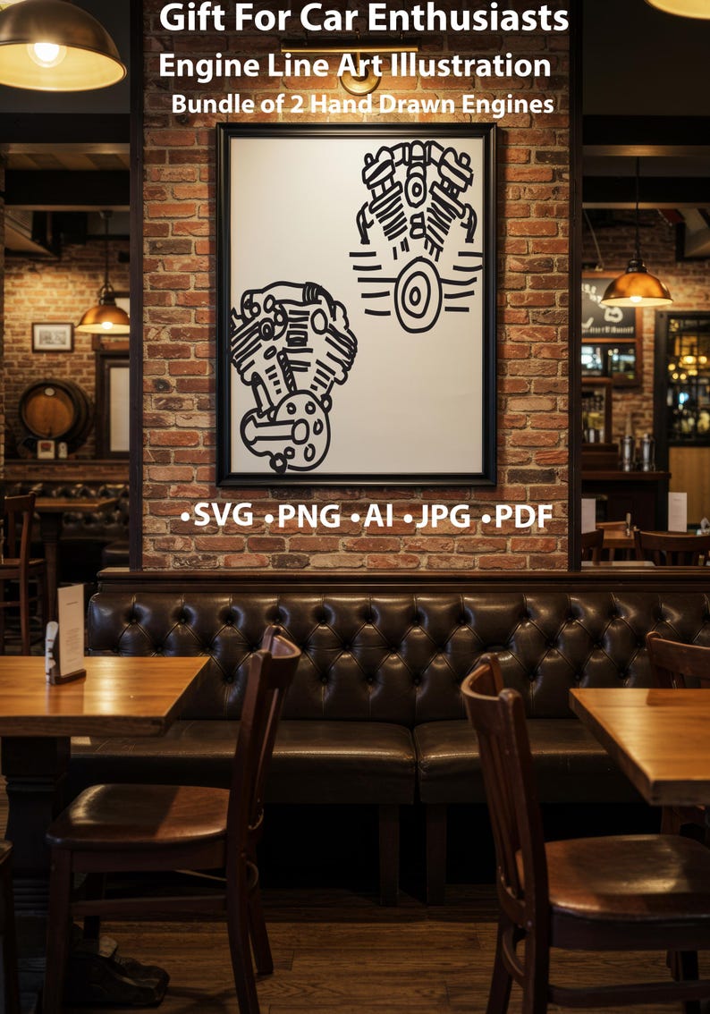 Vintage Engine Line Art SVG Bundle | Mechanical Clipart (digital ...
