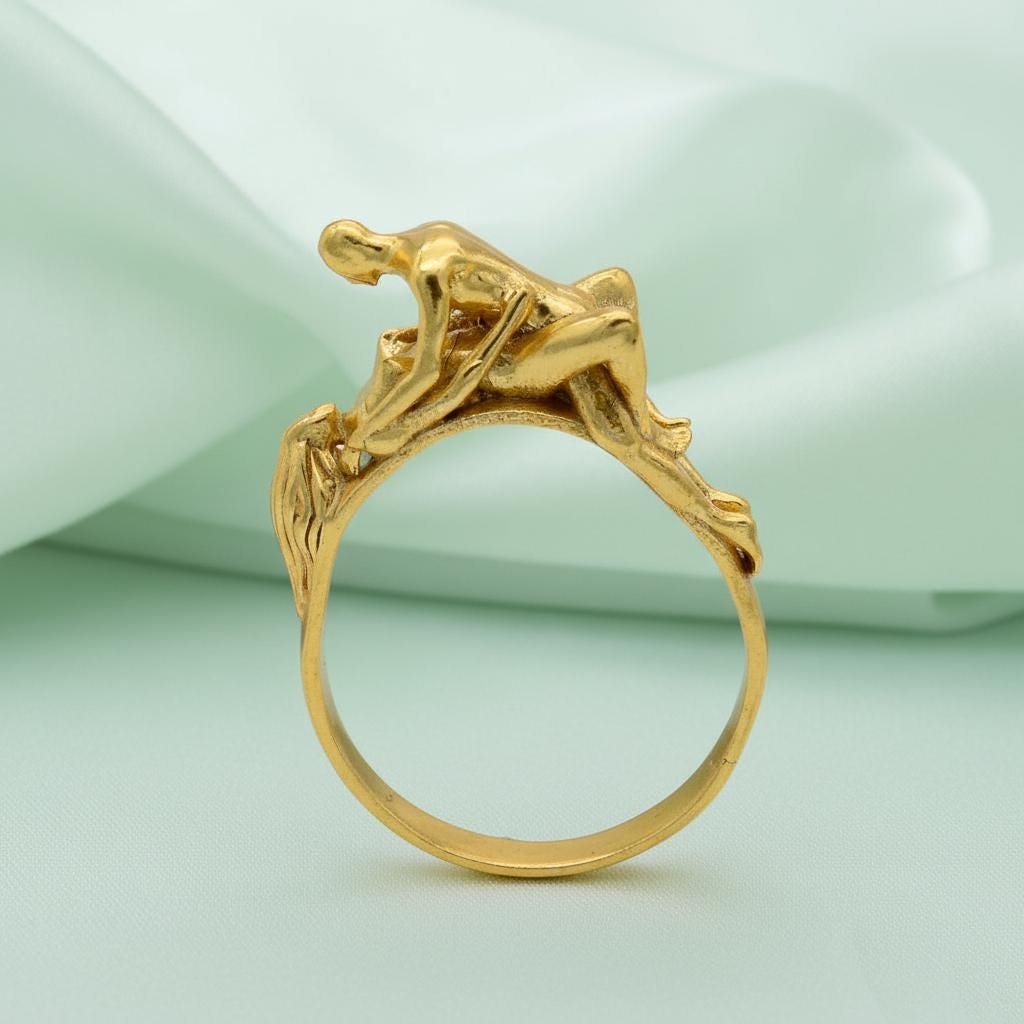 Gold Sculptural Figure Ring, Artistic Statement Ring, Abstract Human ...
