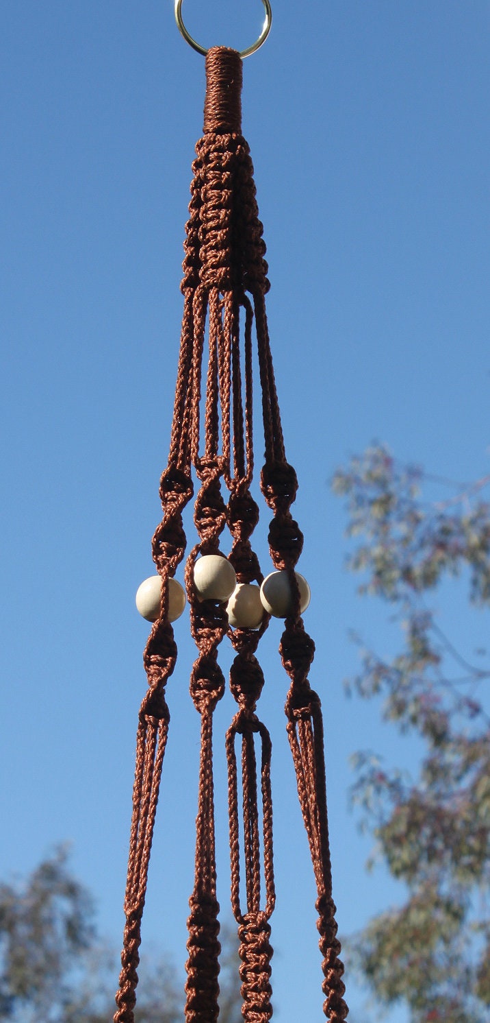 MARRAKESH - Brown Macrame Plant Hanger With Wood Beads - 4mm Braided ...