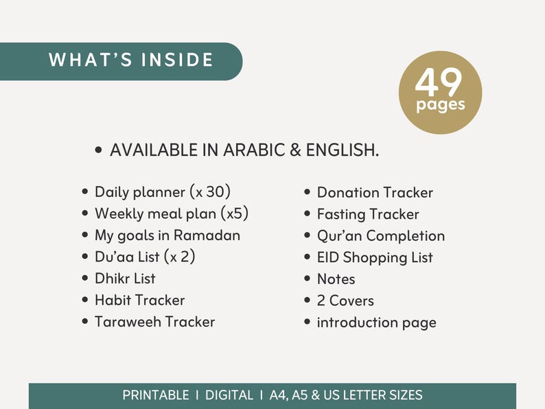 Ramadan Printable Planner- Bilingual Arabic and English, Daily Planner ...